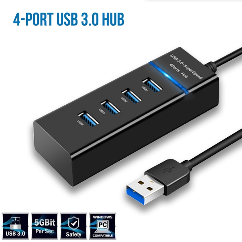 4 Port USB3.0 2.0 Hub With LED Light PC/Laptops USB Multi-interface ...