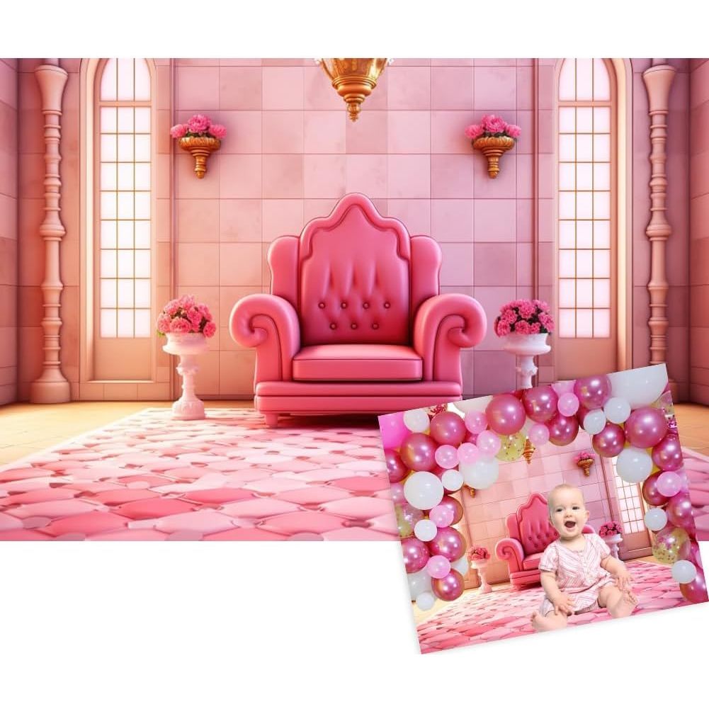 7x5ft Castle Pink Backdrop Queen Throne Sweet Girl Princess European ...
