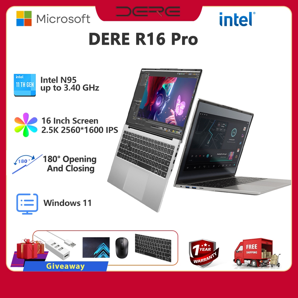 DERE R16 Pro Laptop 16 Inch Laptop Intel N95 2.5K IPS Screen 12GB DDR5 ...