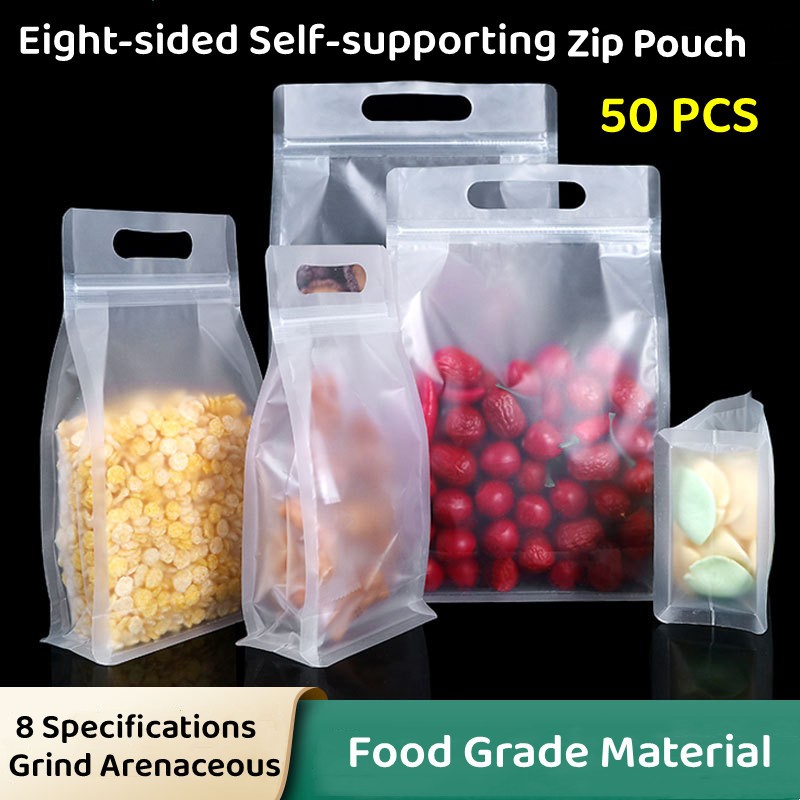50pcs Frosted Clear Stand Up Zipper Pouch Flat Bottom Side Gusset Pouch ...