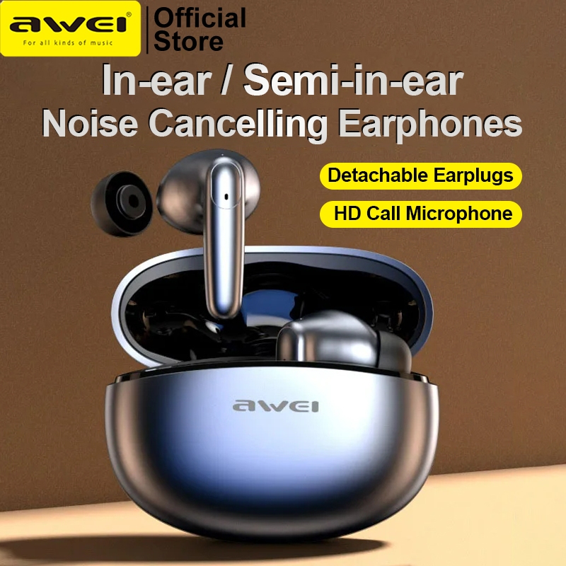 Awei T90 ENC 2 in 1 Noise Cancelling Earbuds Bass Bluetooth Earphone ...