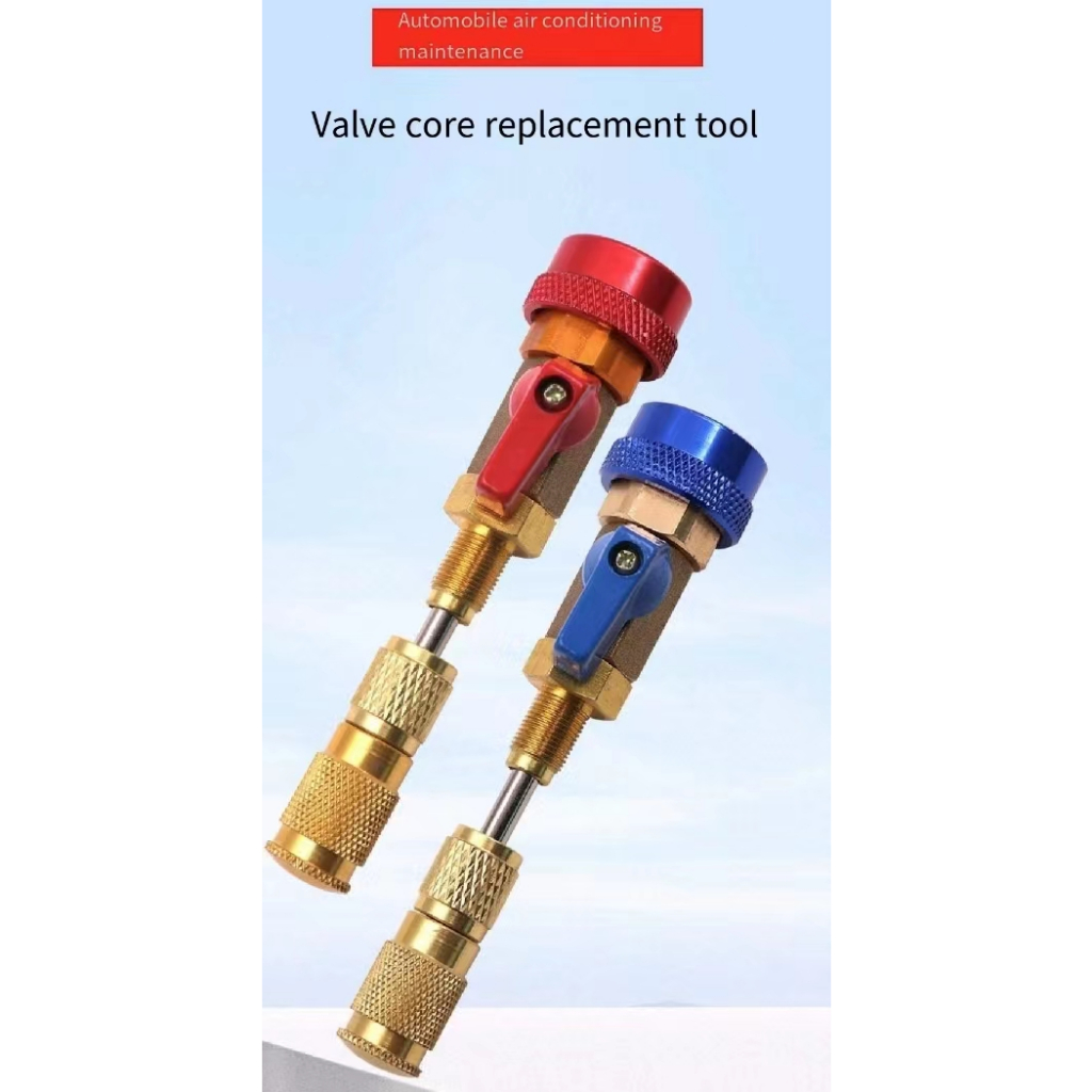 No-drain refrigerant car valve core replacement tool retains snow freon ...