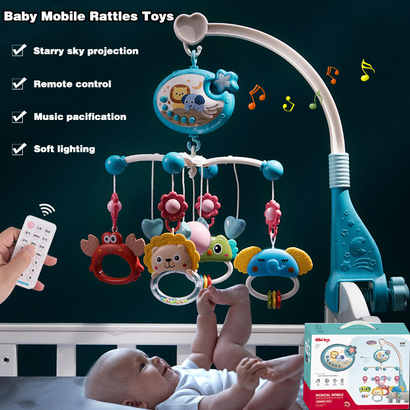 Crib Toys Hanging with Music Baby Bed Bell Remote Control Light ...