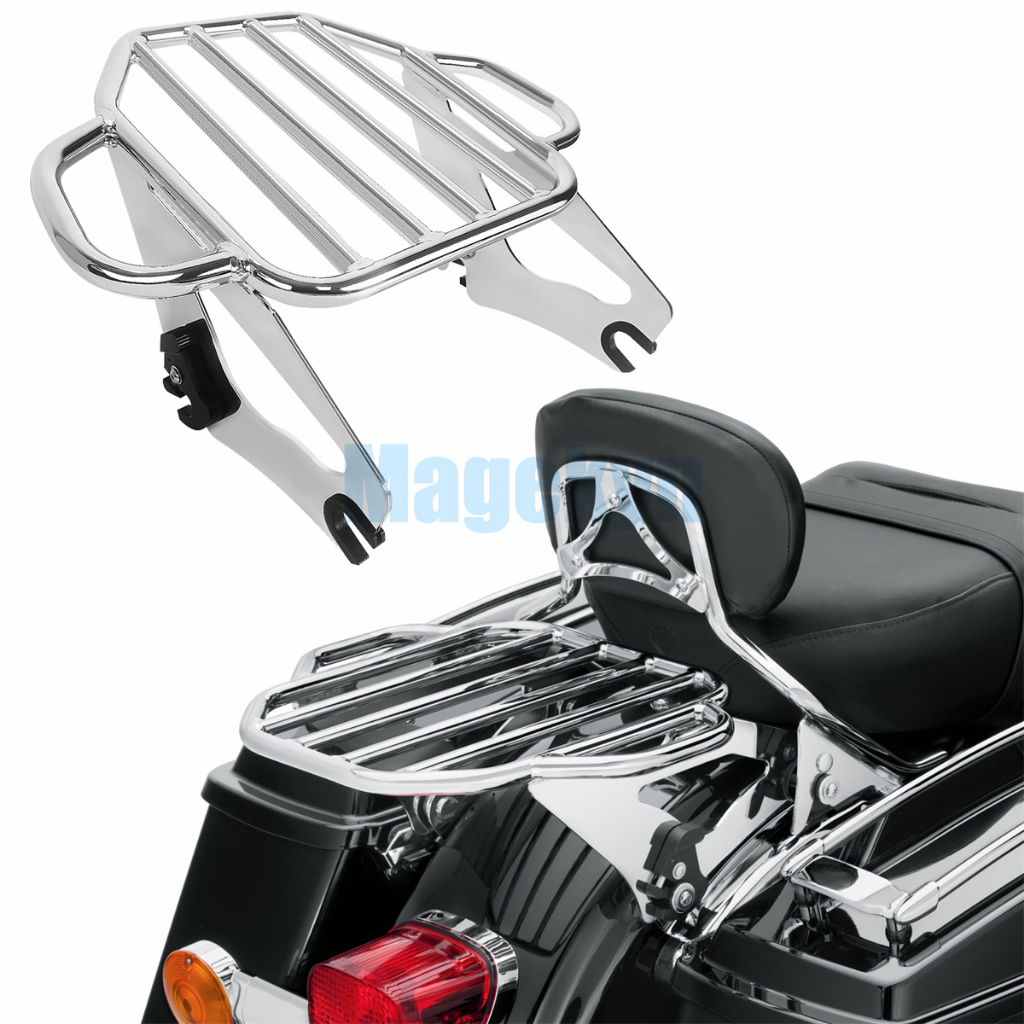 Chrome Black Detachable Two Up Rear Pak Luggage Rack For Harley Touring ...