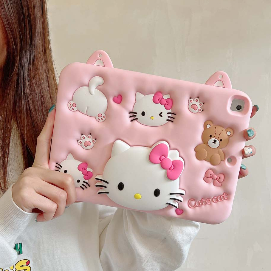Cute 3D Hello Kitty silicone protective case For iPad Mini 1/2/3/4/5/6 ...