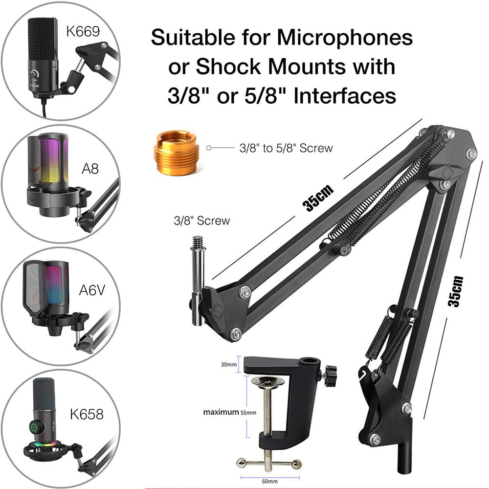 Microphone Arm Stand, Suspension Boom Scissor Mic Stand with Heavy Duty ...