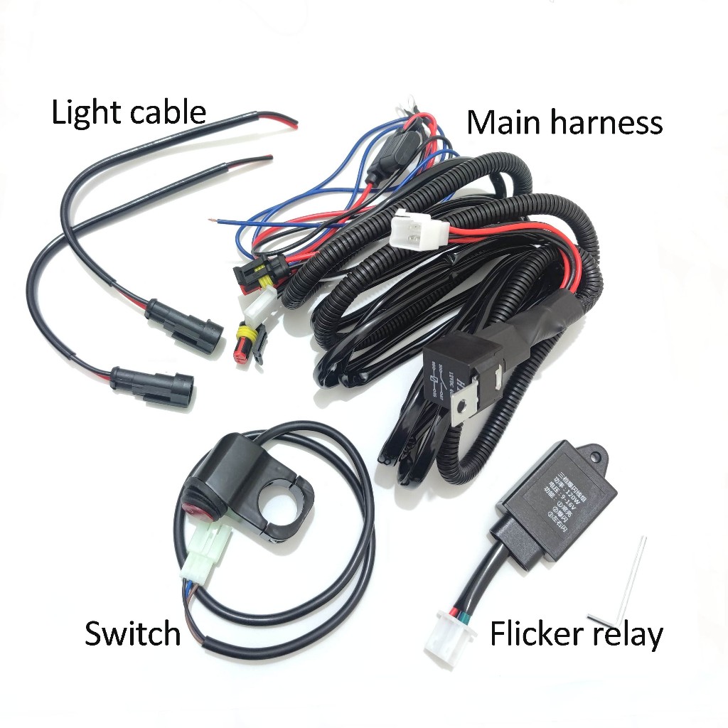 Motorcycle driving light harness dual light with switch flicker relay ...
