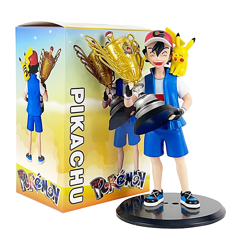 18.5cm Anime Pokemon Figure Pallet Town Ash Ketchum Pikachu Champion ...