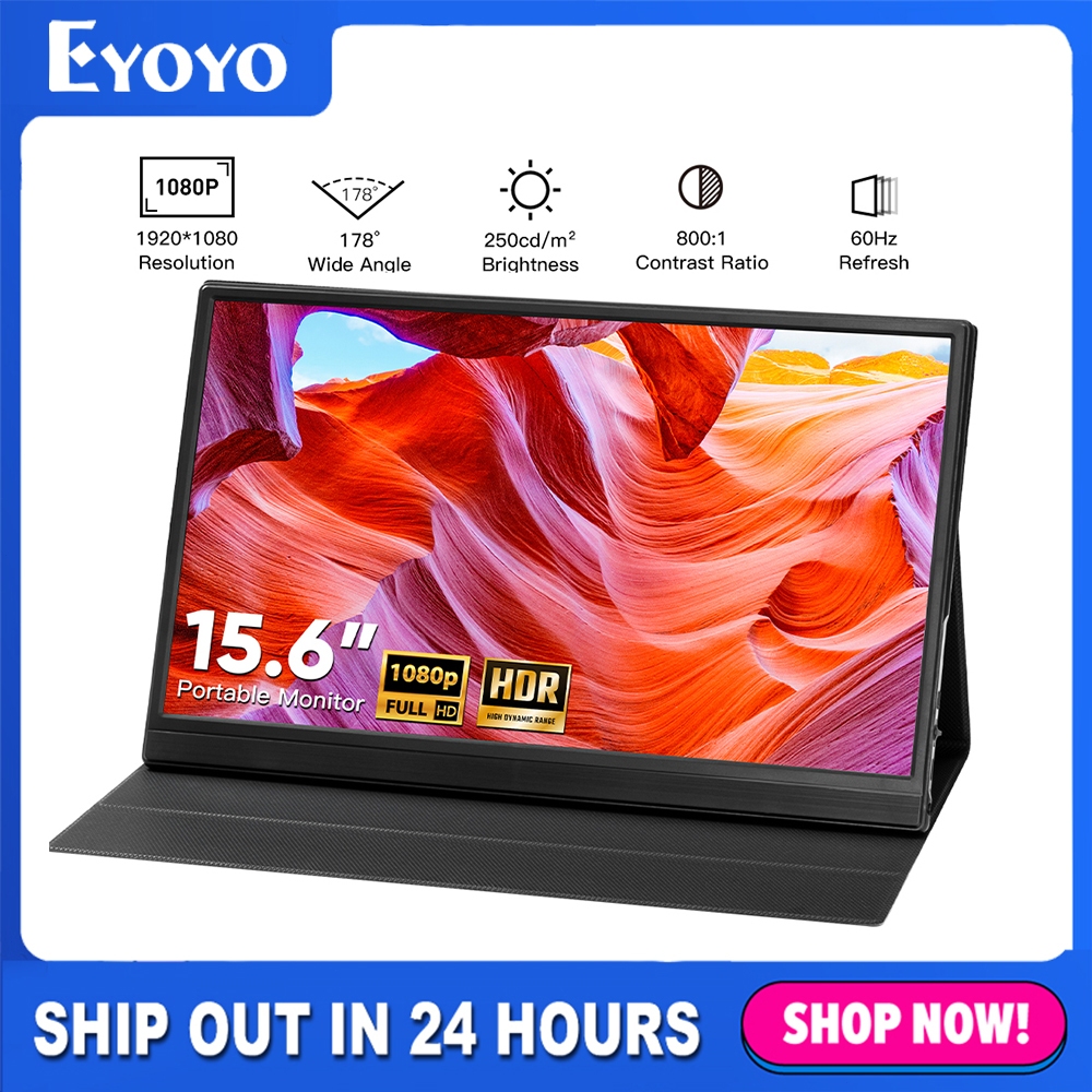 Eyoyo 15.6 Inch Portable Monitor HDMI Type-C 1080P HDR IPS Screen Dual ...