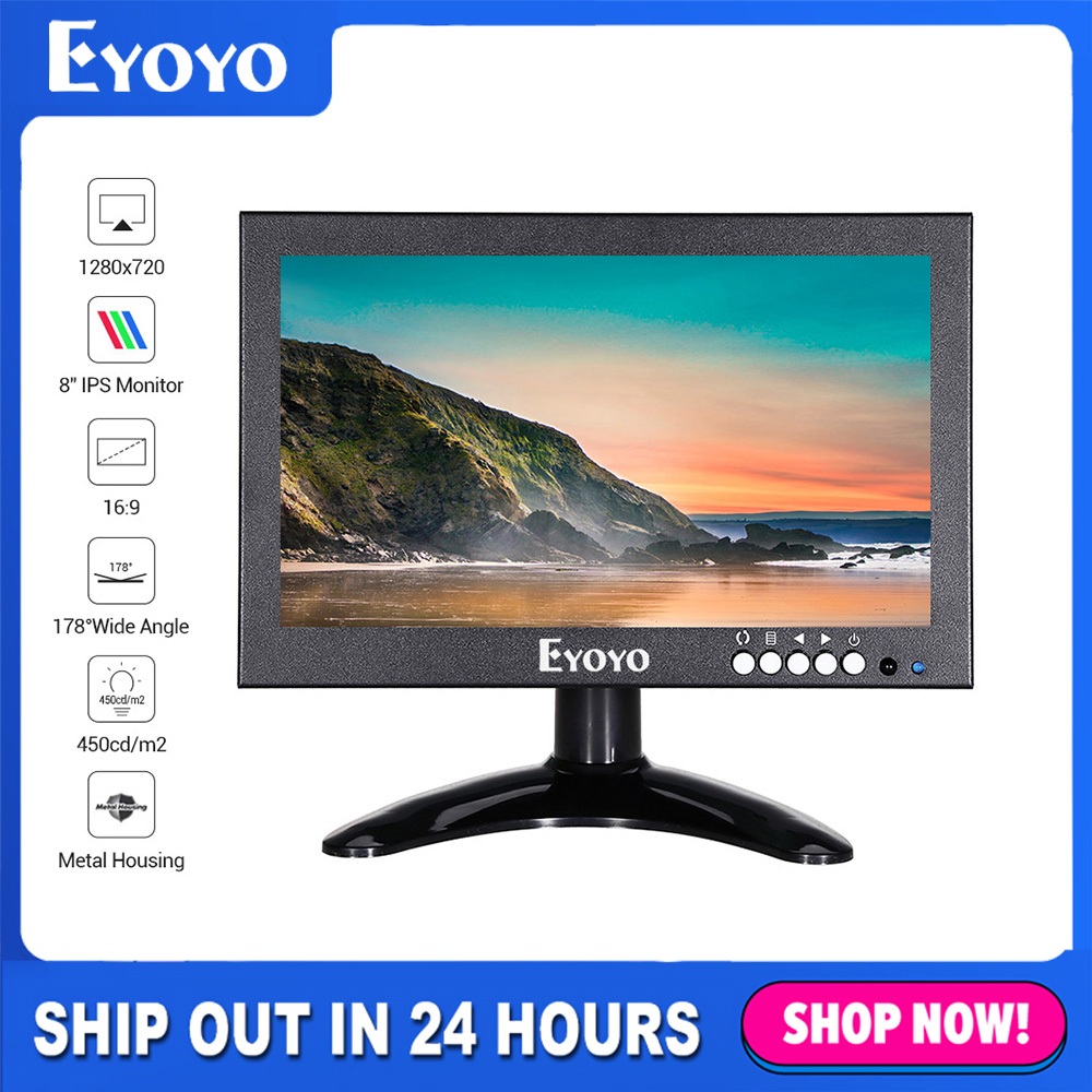 Eyoyo 8 inch Small HDMI LCD Monitor, Portable 1280x720 16:9 IPS Metal ...