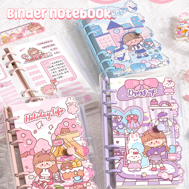 A6 Binder Notebook for Girl Graph Paper Loose Leaf Notepads School ...
