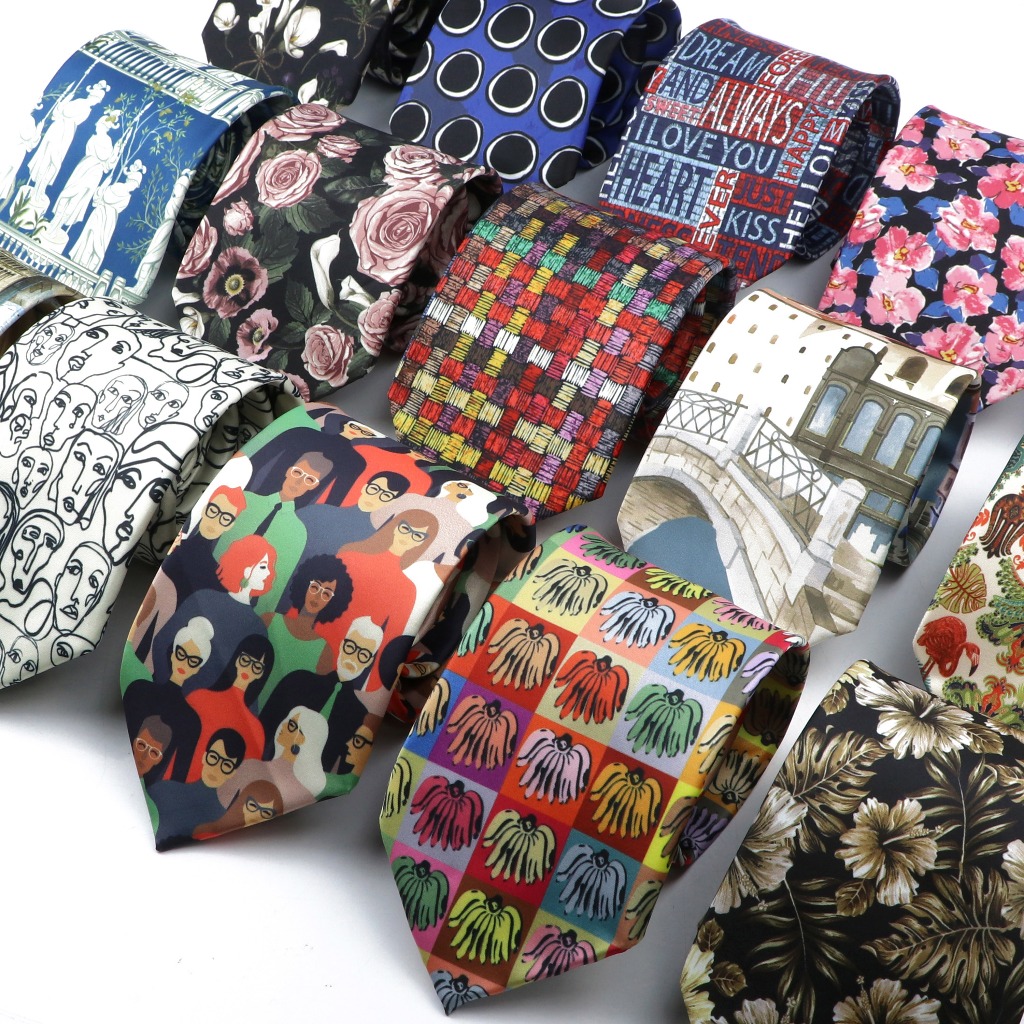 Mens Unique Design Soft Texture Necktie People Face Flower View Pattern ...