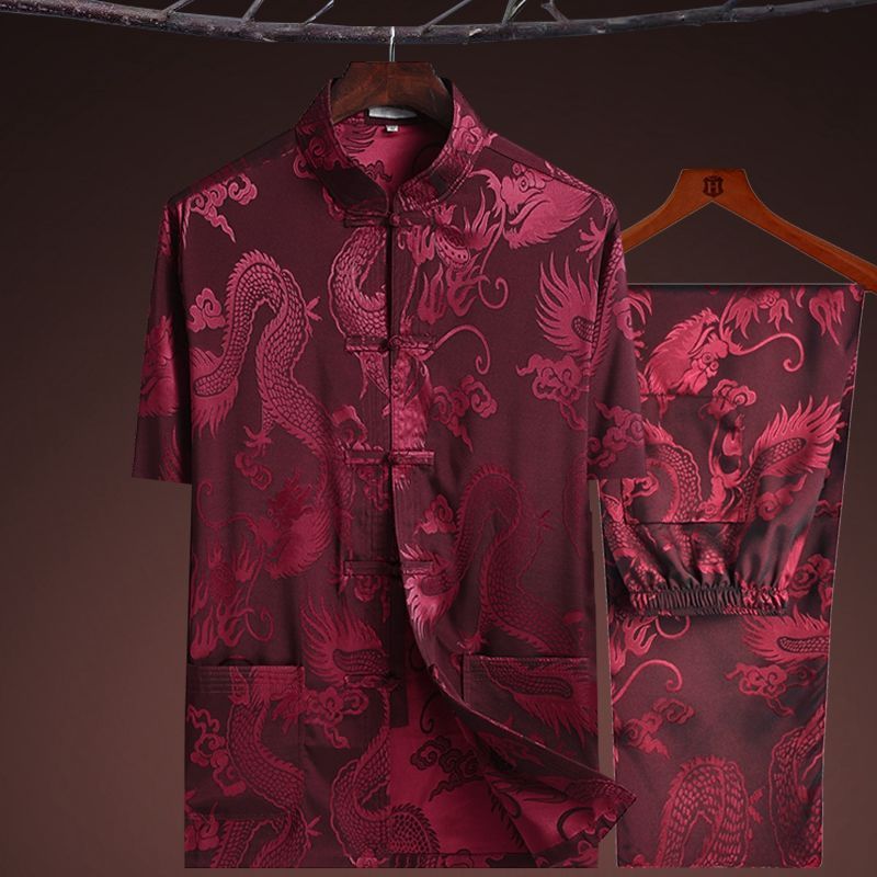 2024 CNY Red Tang Suit Silk Satin Plus Size Embroidered Dragon Tang ...