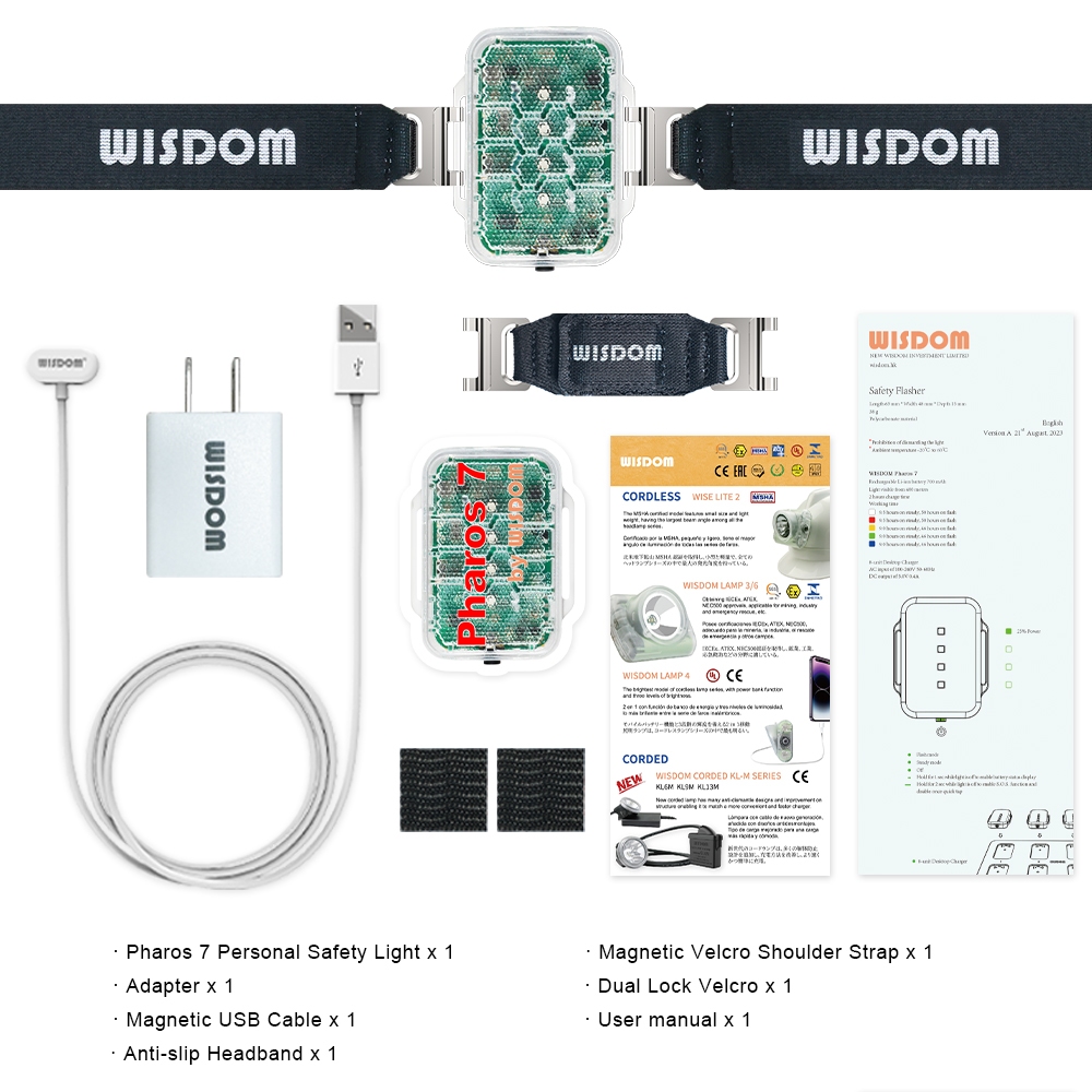 Red- WISDOM Pharos 7 Personal Safety Light with Headband and Magnetic ...