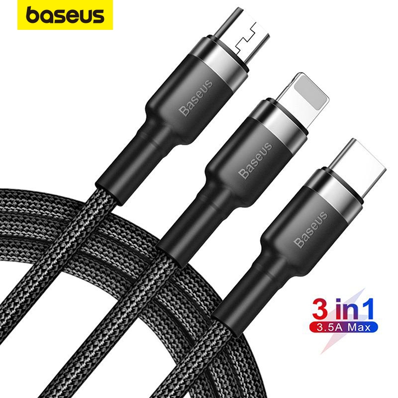 Baseus 3 in 1 USB Cable Multi Charging Cable USB to M+L+C For iPhone ...