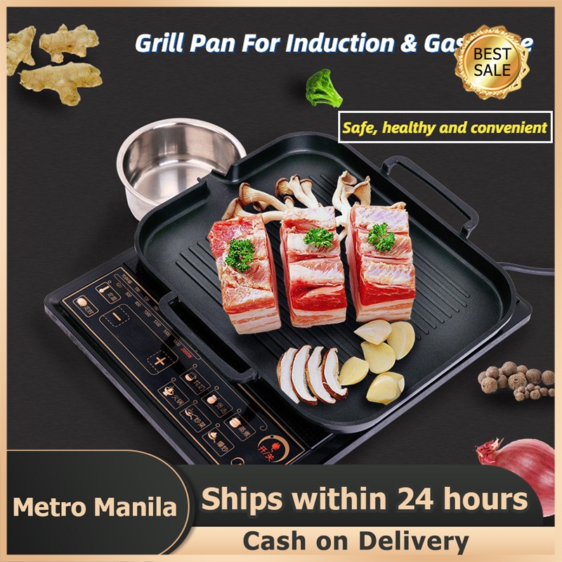 Ready Stock Nonstick Grill Pan with Lid Frying Pan 12" Medical Stone ...