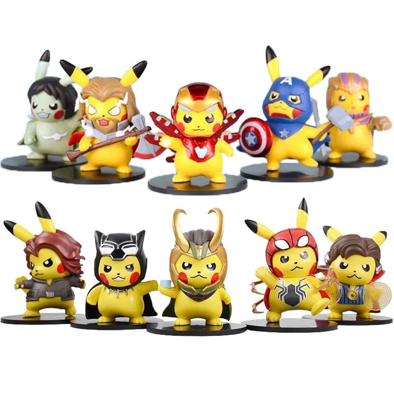 Anime Figures Pikachu Cos Captain America Thor Iron Man Hulk Thanos ...
