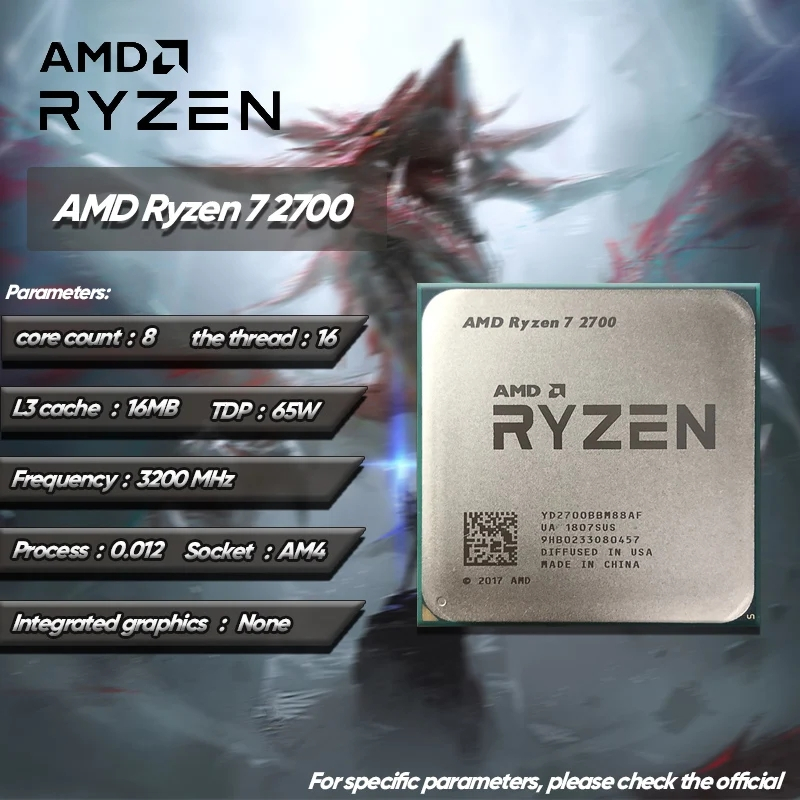AMD Ryzen 7 2700 R7 2700 3.2GHz Eight-Core Sixteen-Thread CPU Processor ...