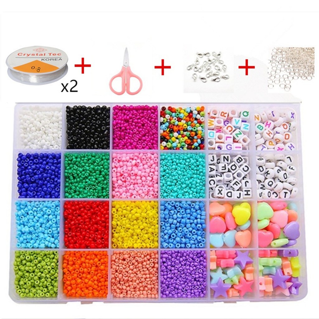 8000pcs 3mm Glass Seed Beads & Letter & Heart & Star Shape Beads set ...
