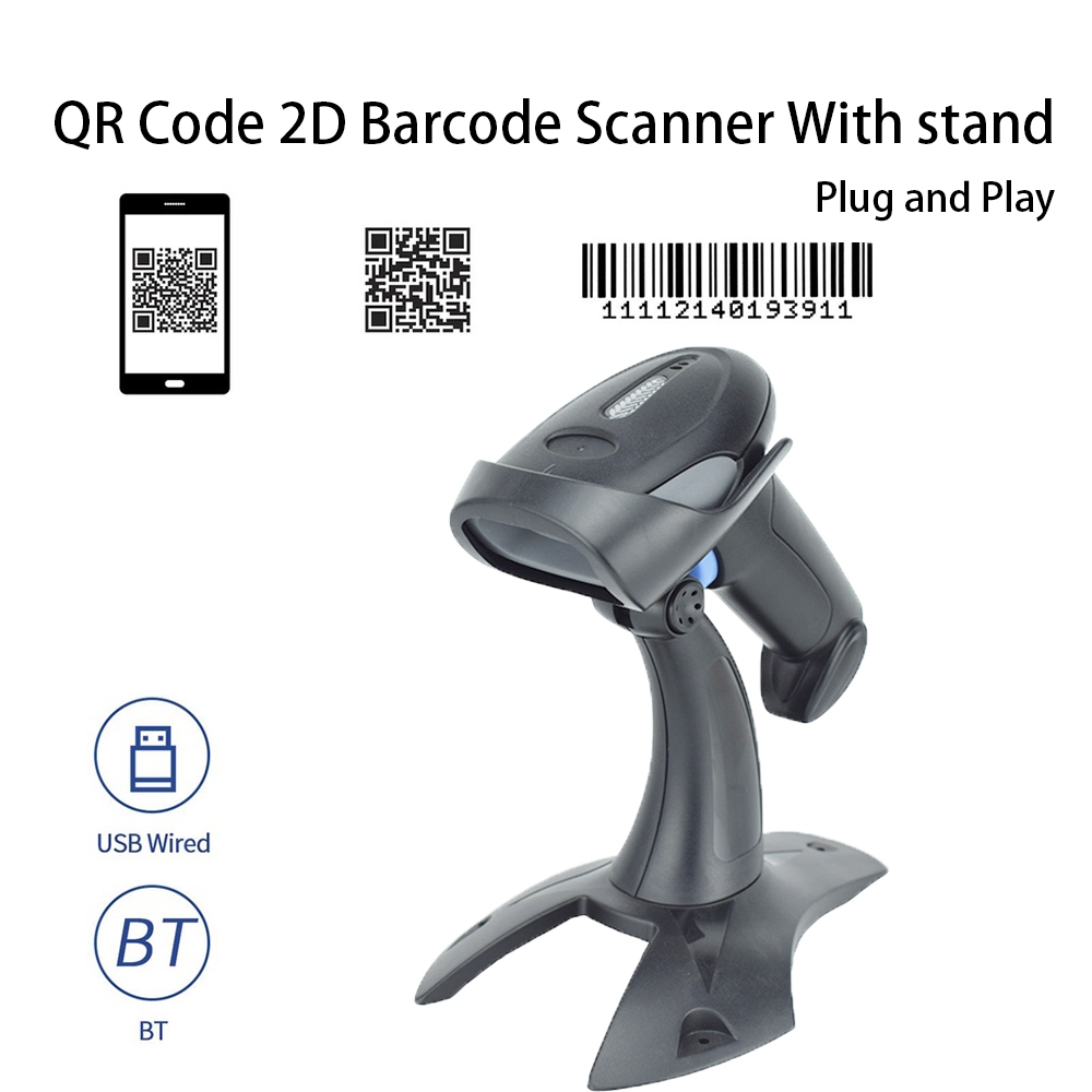 Plug And Play Wired 1D+2D+USB QR Code Automatic Scanning Barcode Scanner For Supermarket With ...