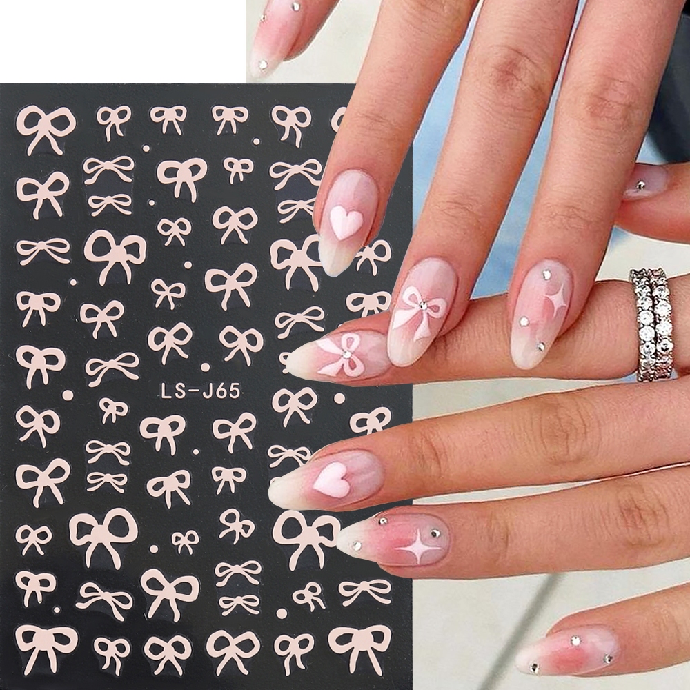 Pink Bowknot Nail Stickers Gold Silver Red Ribbons Bow Nail Sliders Y2K ...