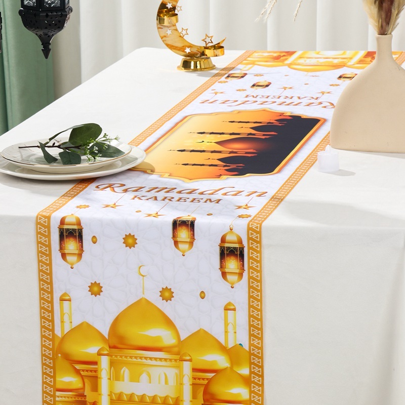 180*35cm Eid Mubarak Table Runner Islamic Muslim Polyester Table Cloth ...