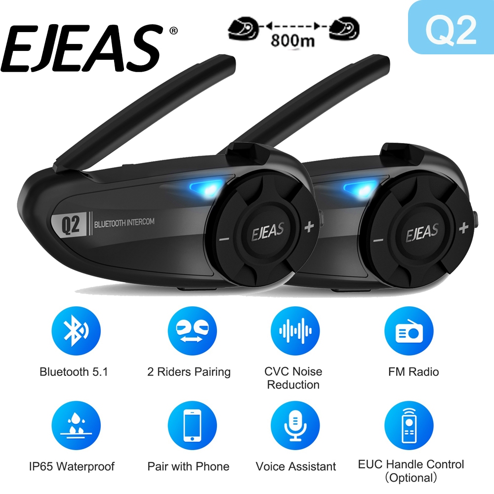 EJEAS Q2 Motorcycle Intercom Helmet Bluetooth5.1 Headset For 2 Riders ...