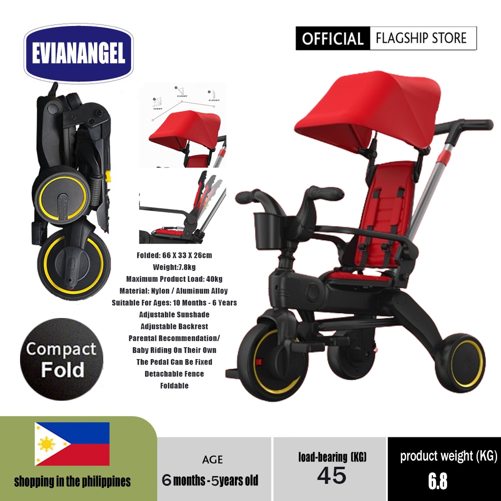 EvianAngel 4in1 Portable Compact Foldable Push Trike Folding Kids ...