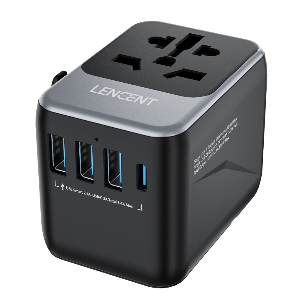 LENCENT Universal Travel Adapter, International Charger with 3 USB ...