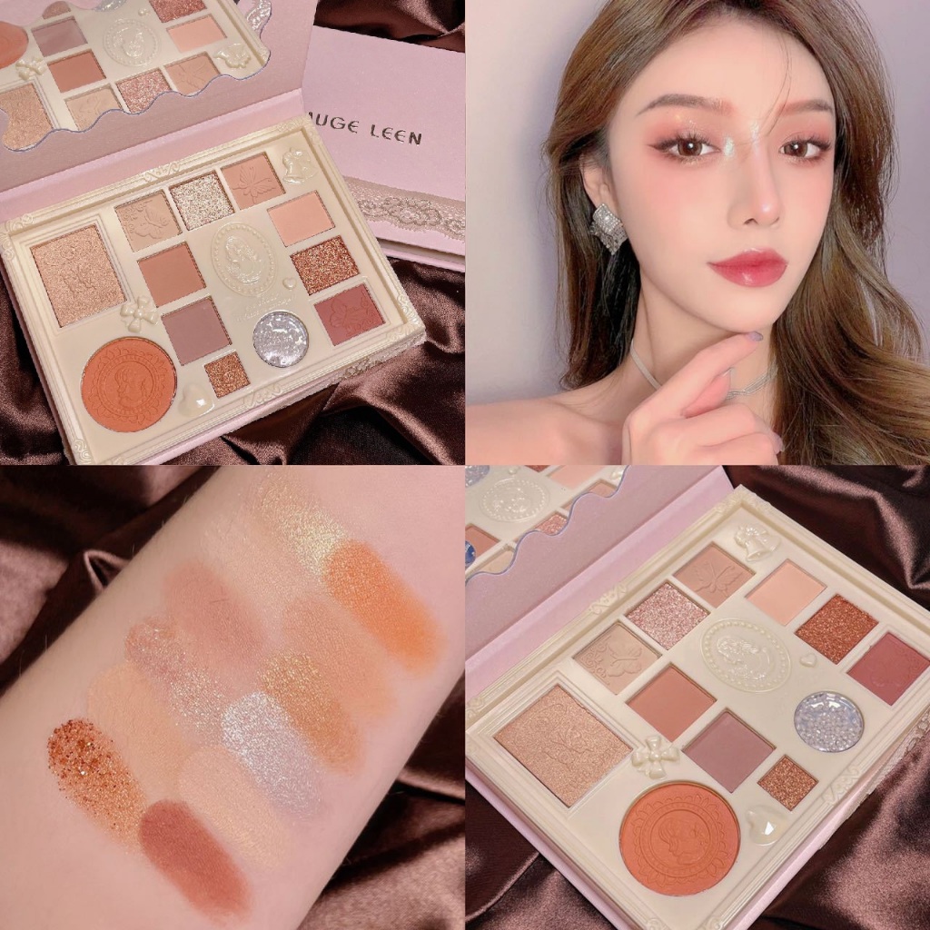 MUGE LEEN 12-color lace eye shadow plate pearly matte earth milk tea ...
