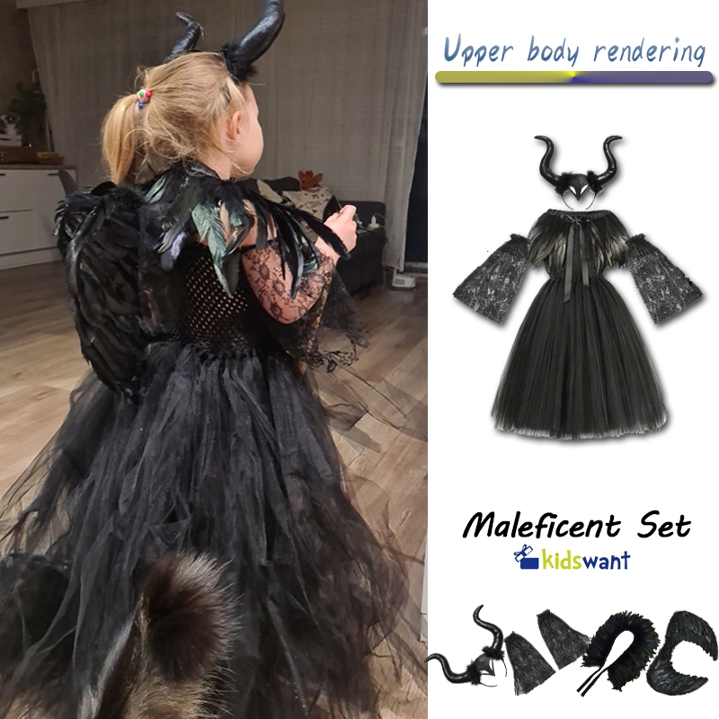 Maleficent Cosplay Costume for Girls, Tutu Dress, Lady of Evil, Vallain ...