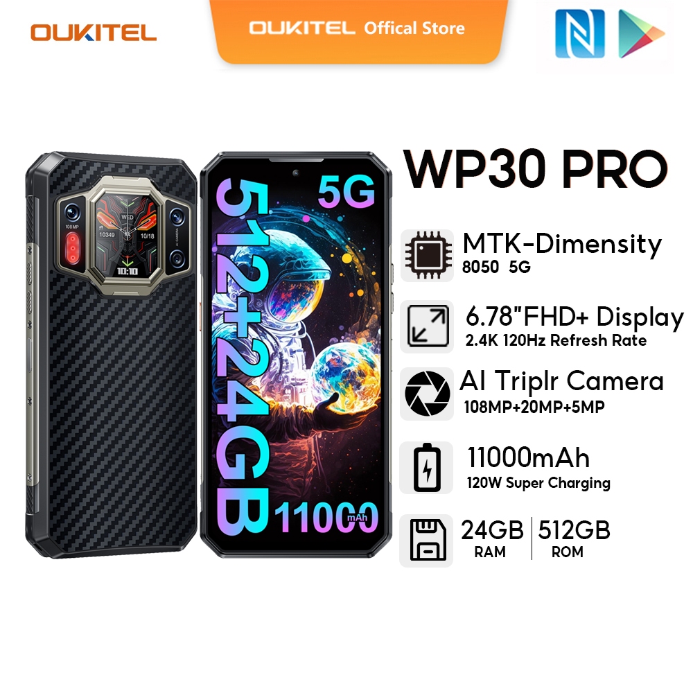 OUKITEL WP30 Pro 5G 24GB+512GB 120W Super Charge 11000 mAh Dimensity 8050 6.78" FHD+ 2.4K 120HZ ...