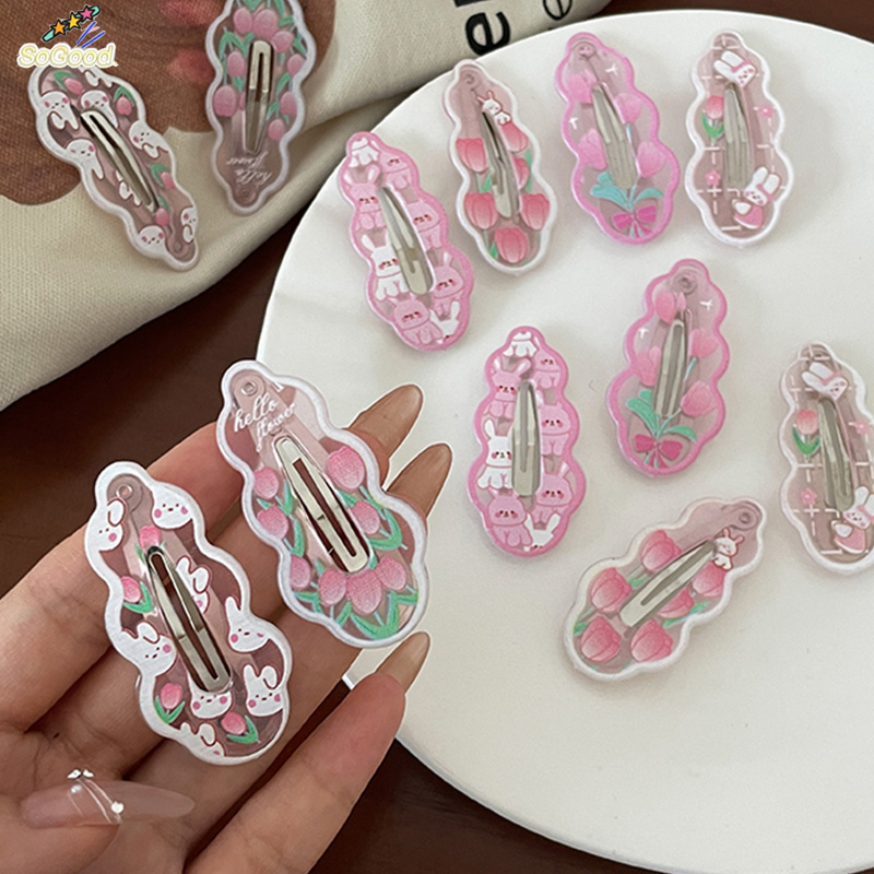Sweet Pink BB Hair Clips Rabbit Wavy Sequin Bangs Clip Female Pink Cute ...