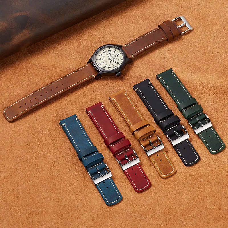 2024 New Genuine Leather Watch Strap Bracelet Head Layer Crazy Horse ...