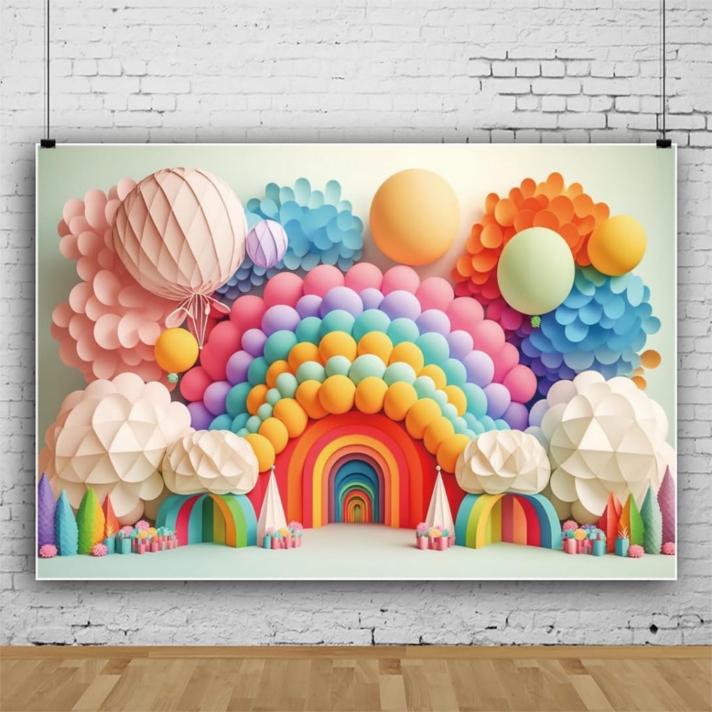 Boho Colorful Rainbow Flower Backdrop 7x5ft Kids Birthday Party House ...