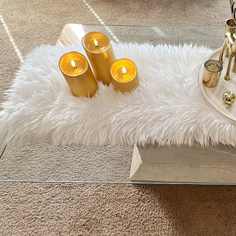 47.2'' Faux Fur Table Runner Warm Pluh Tablecloth Home Decor Ramadan ...