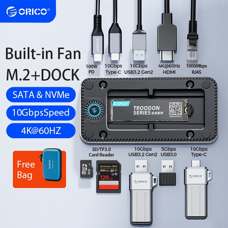 ORICO Upgrade USB C HUB with M.2 NVMe SATA SSD Enclosure Cooling Fan ...