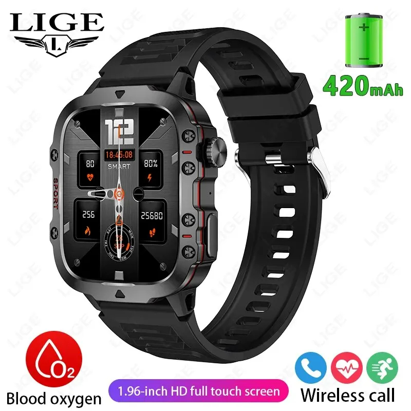 LIGE New Smart Watch Men Bluetooth Call Voice Assistant 1.96 Inch ...