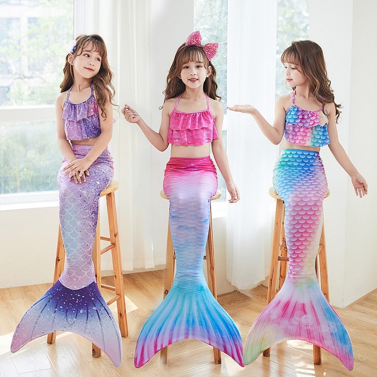 3pcs/Set 3-15Y Children Mermaid Tail Swimsuit Summer Top and Tail Party ...