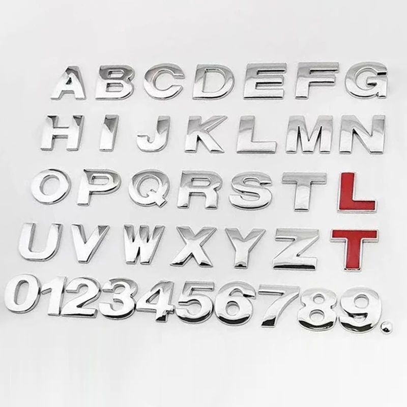 3D Metal Silver 45mm Car Letters Alphabet Emblem Numbers Chrome ...
