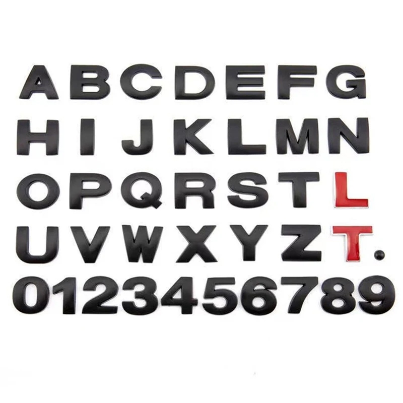 3D Metal Black 45mm Car Letters Alphabet Emblem Numbers Chrome Labeling ...