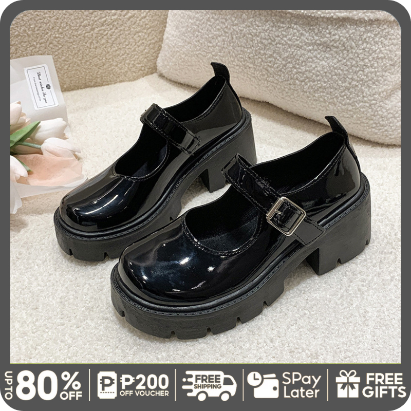 FS Jk Women Student Korean Lolita High-Heel Black Straight Buckle Mary ...