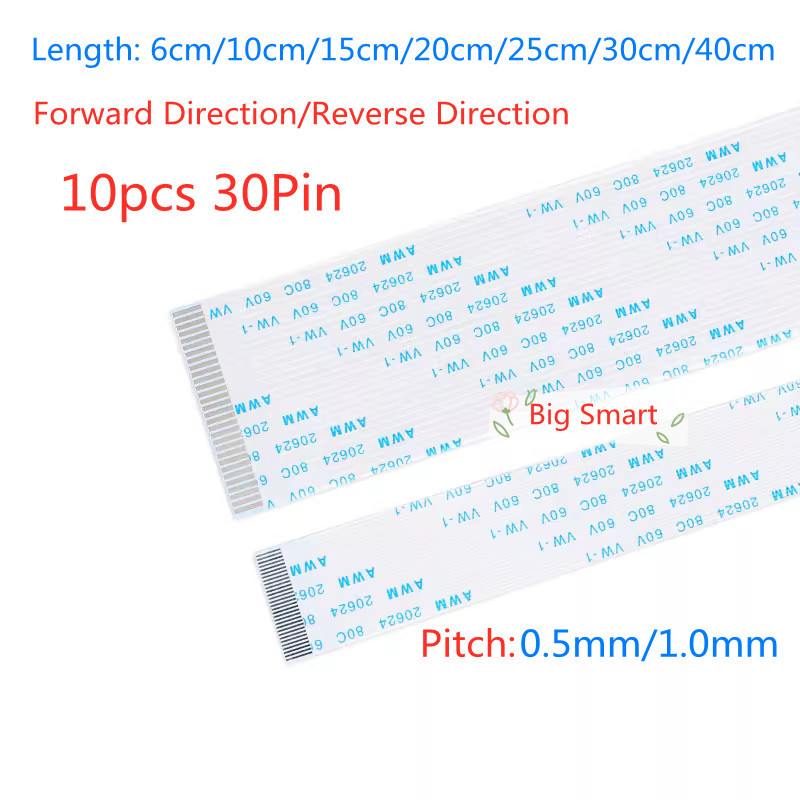 10 pcs 30pin Pitch 0.5mm 1.0mm FFC FPC Ribbon Flexible Flat Cable LCD Cable 30P A/B-type Forward ...