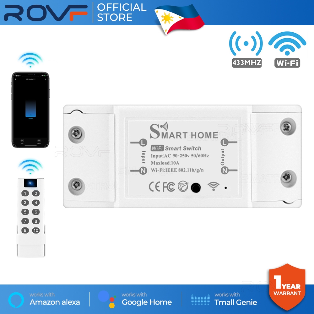 ROVF Tuya Smart Switch 10A WiFi/ RF433 Remote Control Relay Controller ...