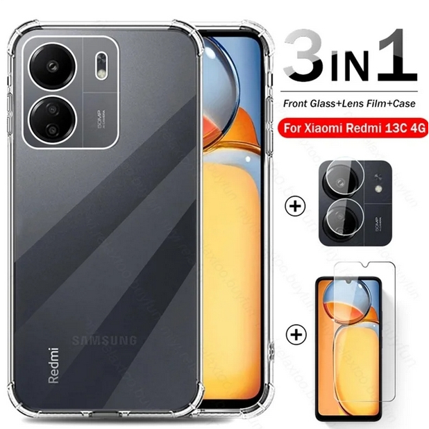 3To1 Redmi13C 4G Case + Camera Lens Screen Protector Tempered Glass For ...