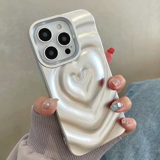 Luxury Electroplate Silver 3D Heart Water Ripple Phone Case for iPhone ...