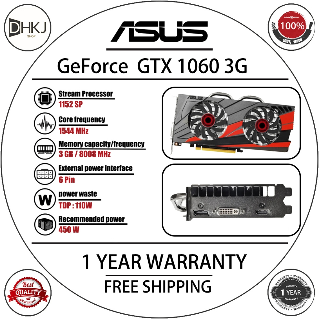 Used ASUS GeForce GTX 1060 3GB 5GB 6GB Gaming Graphic Card GDDR5 6pin ...