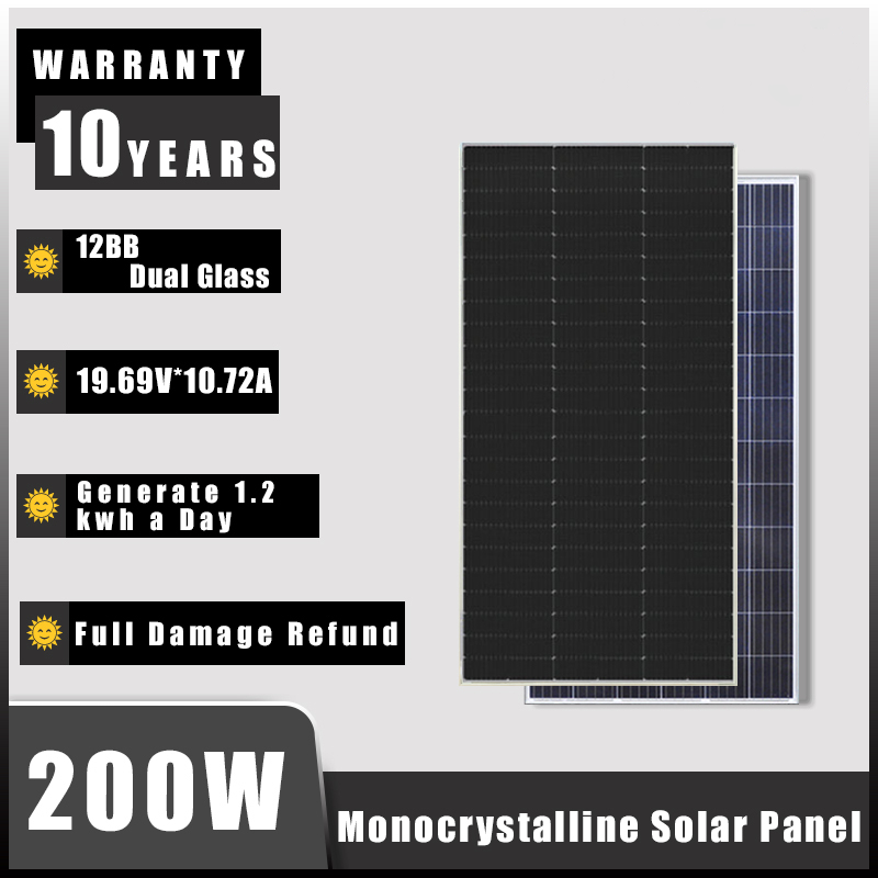 12BB Solar Panel 【Dual Glass 200 Watts】New Monocrystalline Silicon 200W ...