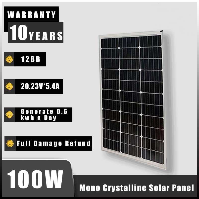 12BB Solar Panel 【100 Watts】Monocrystalline 100W Solar Panels IP67 ...