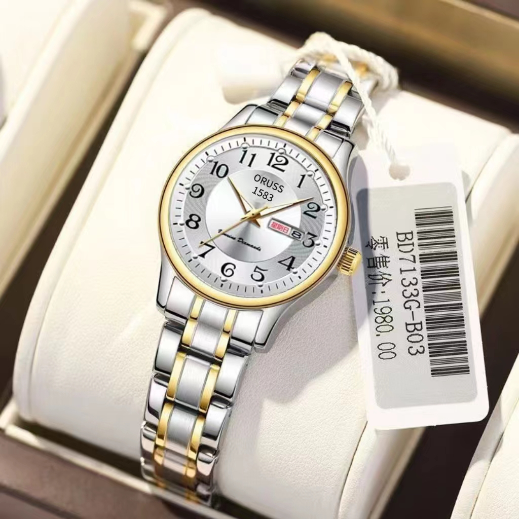 [Gift][With Box]ORUSS Original Luxury Dual Calendar Stainless Steel ...